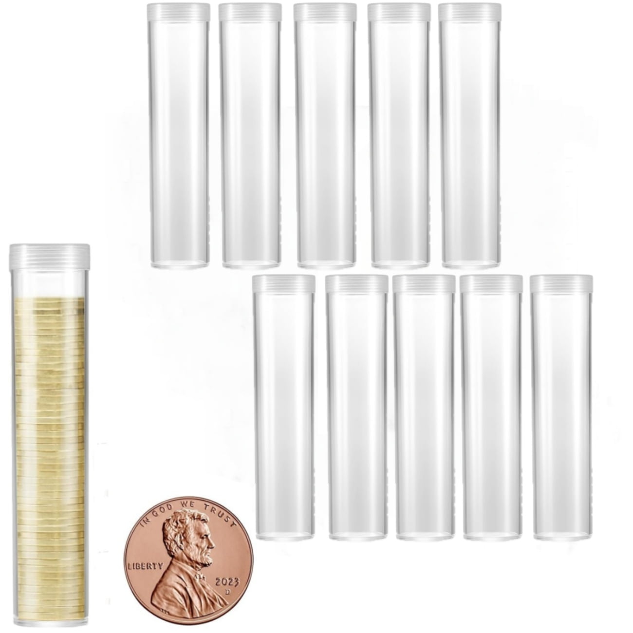 Trianu 10 Pcs Cent Coin Tube Coin Storage Tube Coin Holder Clear Coin ...