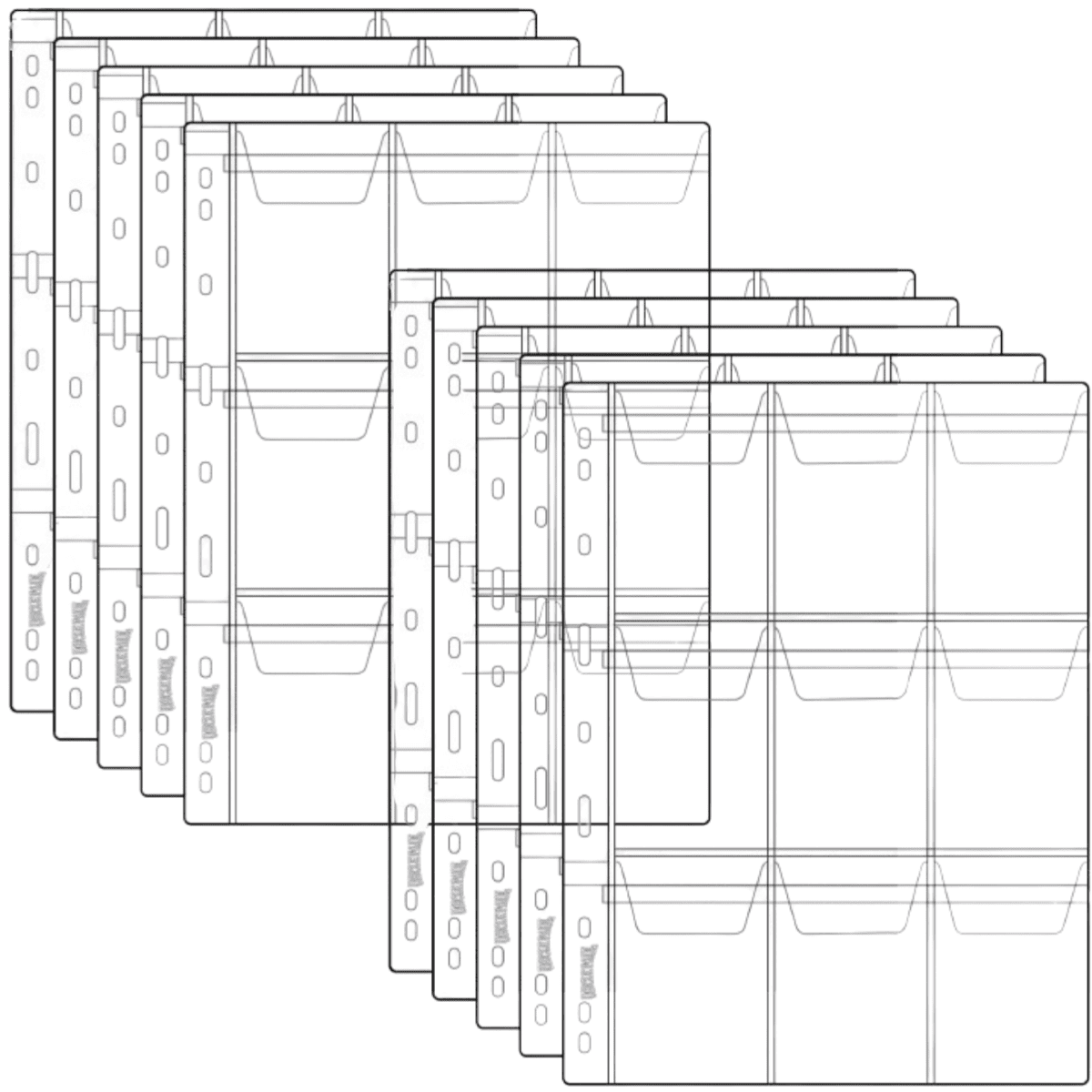 Trianu 10 Sheets Coin Collecting Pages 6 Pockets Standard 9 Hole Coin ...