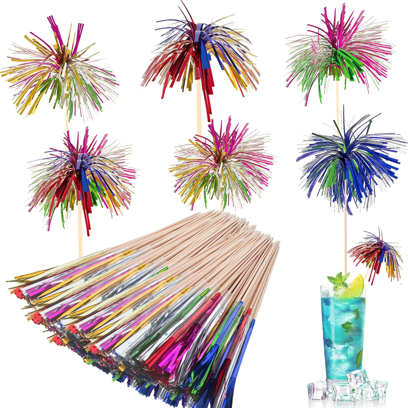 Trianu 100 Pcs Cocktail Picks Firework Party Picks Firework Cake ...
