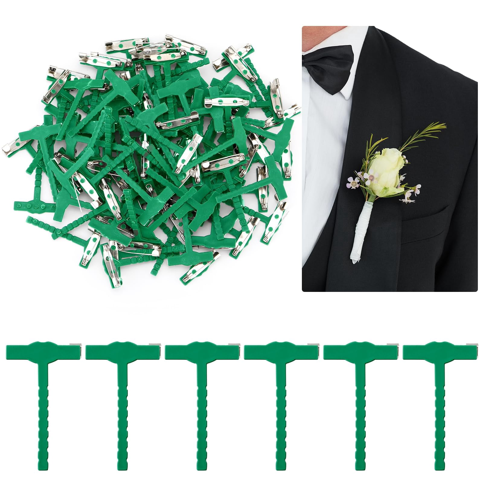 Trianu 100Pcs Plastic Boutonniere Safety Pins 1.7x0.98 inch Wedding ...