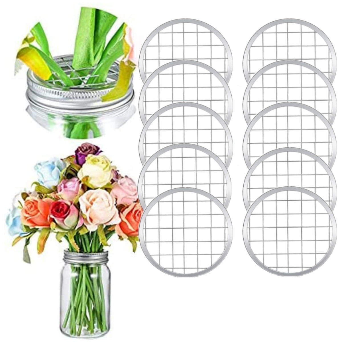 Trianu 10Pcs Flower Jar Insert Lid for Wide Mouth Canning Jars, 2.76 ...