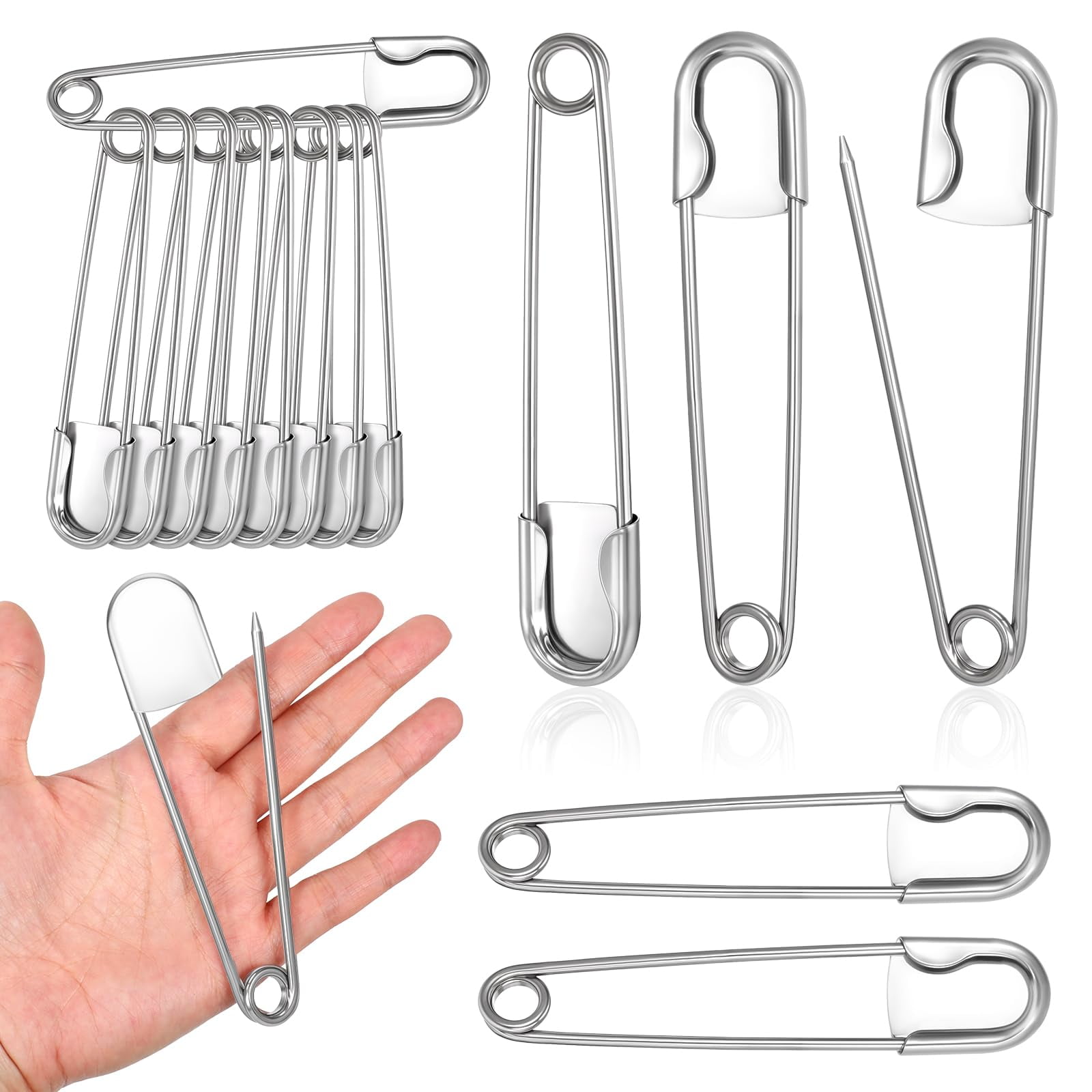 Trianu 10Pcs Jumbo Safety Pins 5" Large Heavy Duty Safety Pins Stainless Steel Huge Strong ...