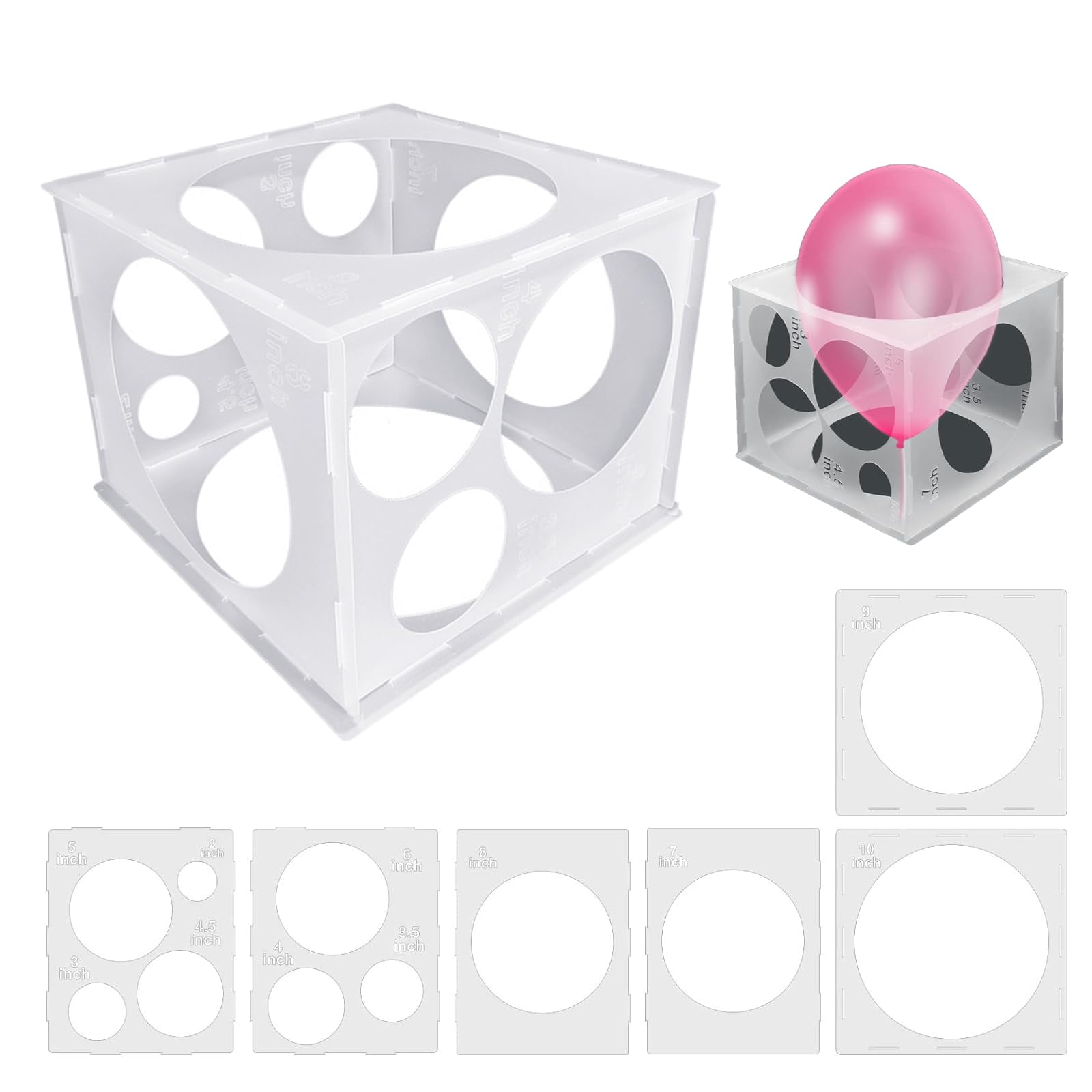 Trianu 11 Holes Balloon Sizer Cube Box, Collapsible Plastic Balloon ...