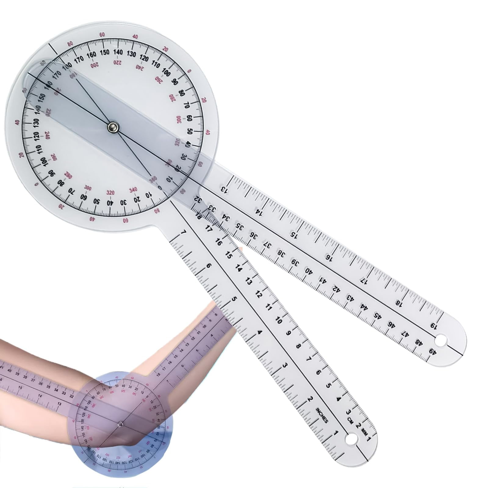 Trianu 12 Inch Goniometer, 360 Degree Transparent Orthopedic Angle ...
