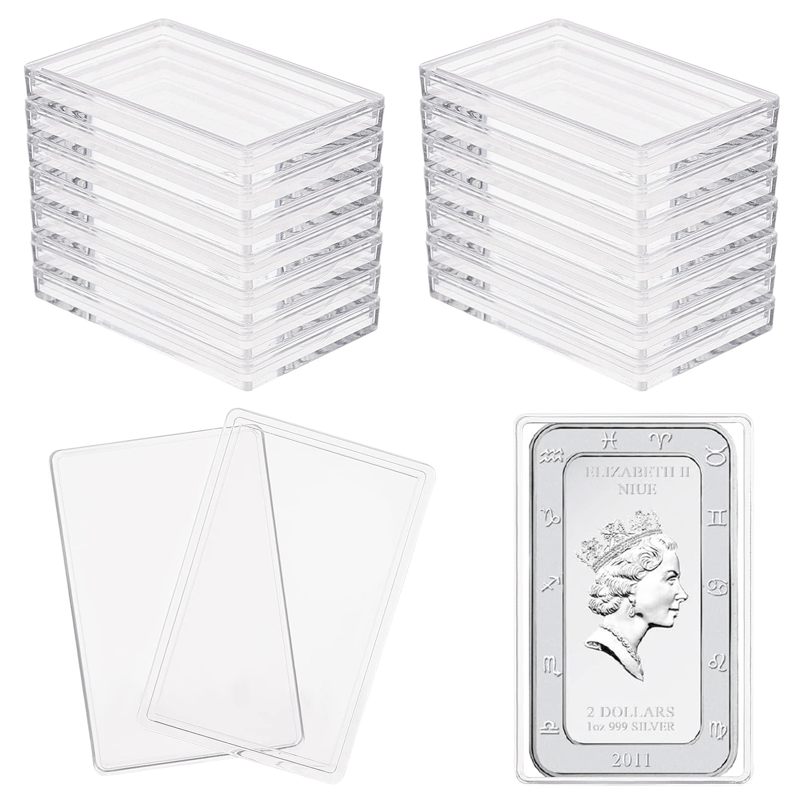Trianu 15 Pack Silver Bar Case 1 oz Silver Bar Holder Clear Acrylic Storage Container for 1 oz ...