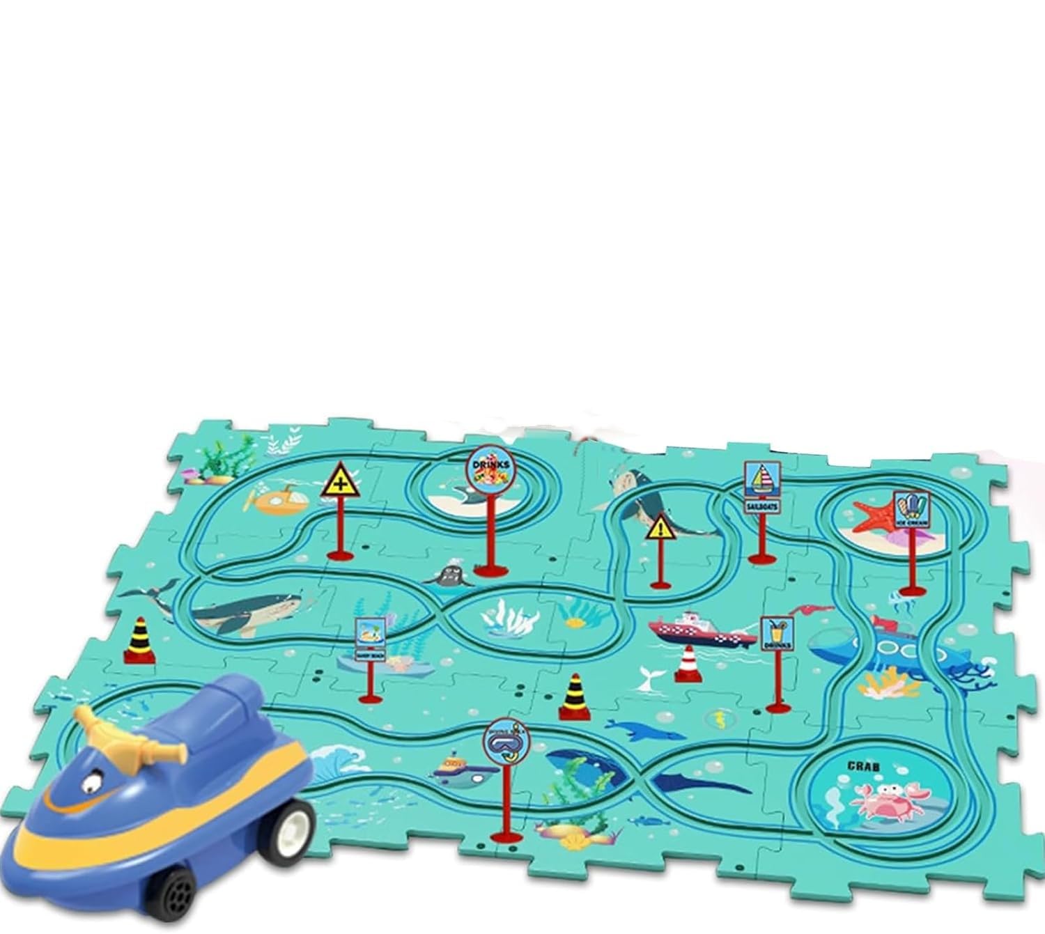 Trianu 15 Pcs Puzzle Car Tracks with Vehicles, Puzzle Track Play Set ...