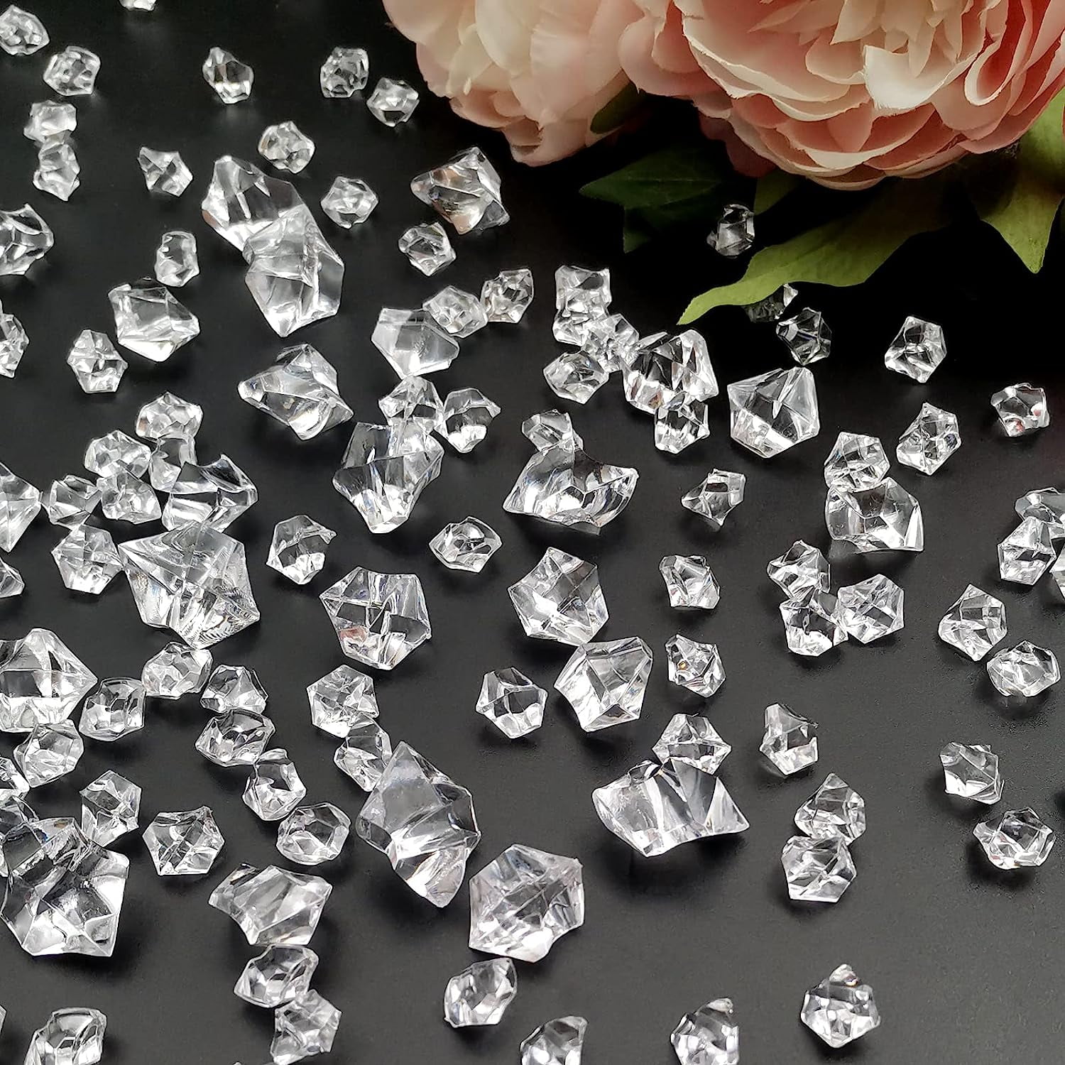 Trianu 150Pcs Dazzling Clear Fake Ice Rocks, Clear Holographic Acrylic ...