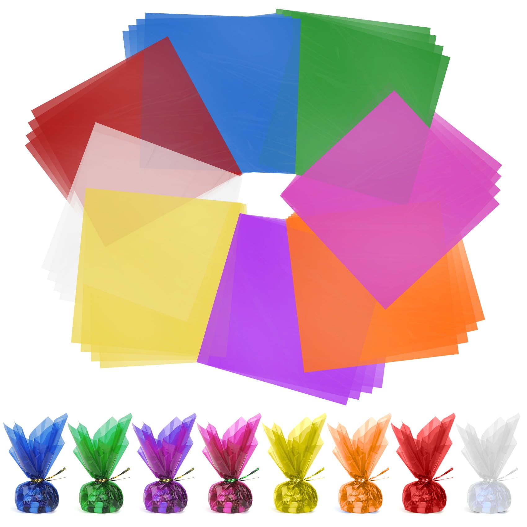 Trianu 160Pcs Colored Cellophane Paper Cello Sheets Wraps 9 x 9 inch ...