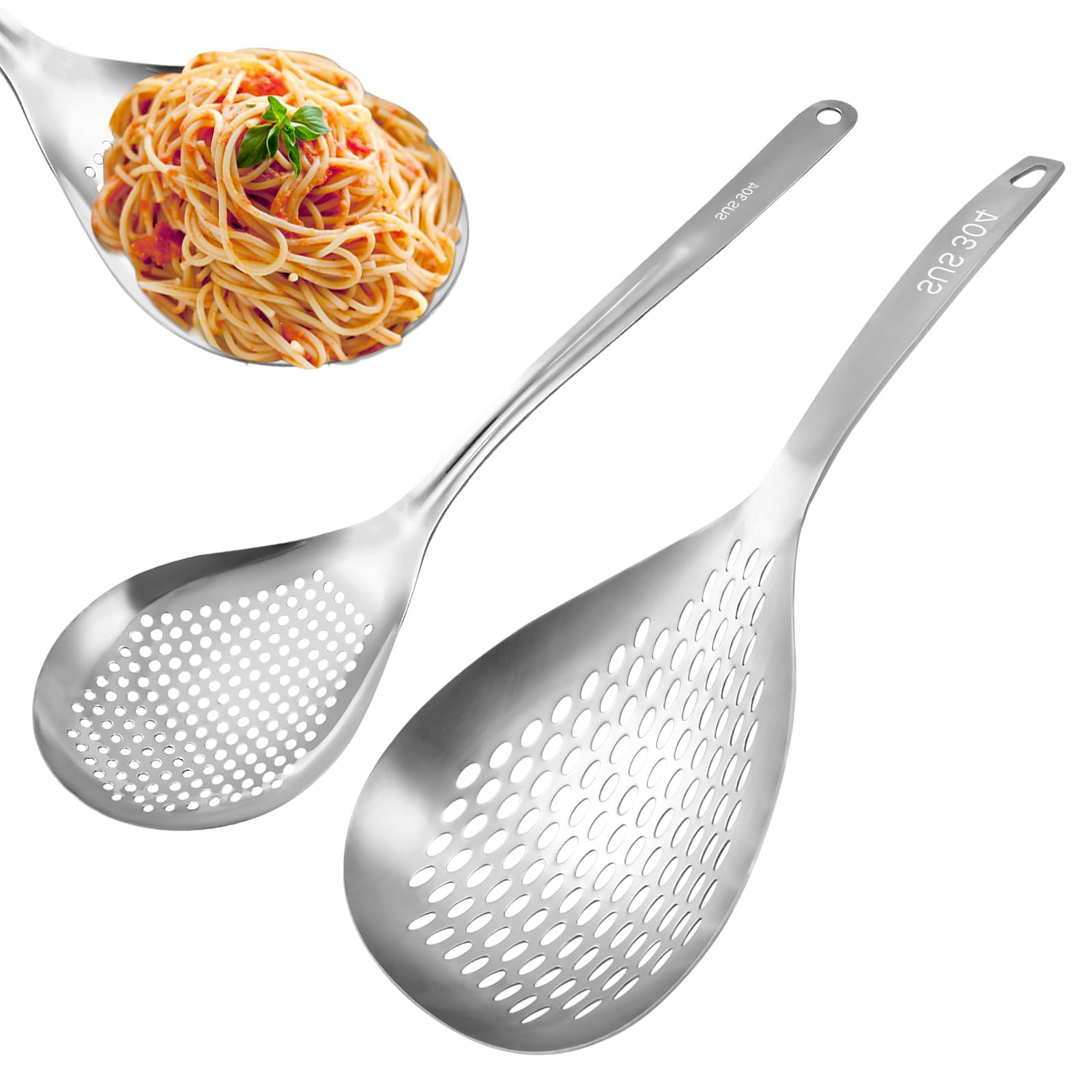 Trianu 2 Pack Skimmer Slotted Spoon, Large Stainless Steel Skimmer ...