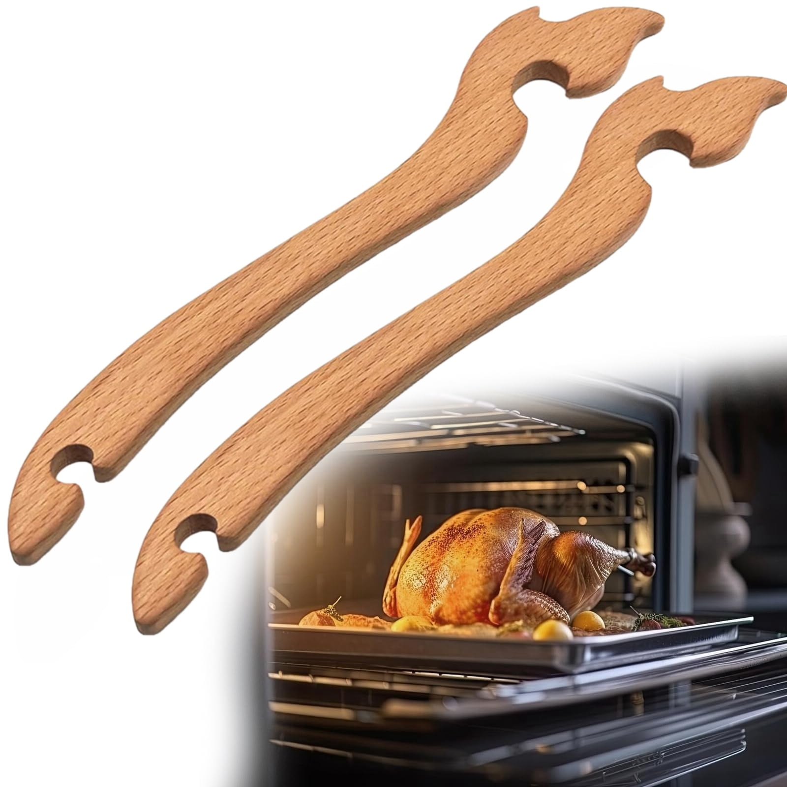 Trianu 2 Packs Wood Oven Rack Puller with Long Handle Oven Stick for ...