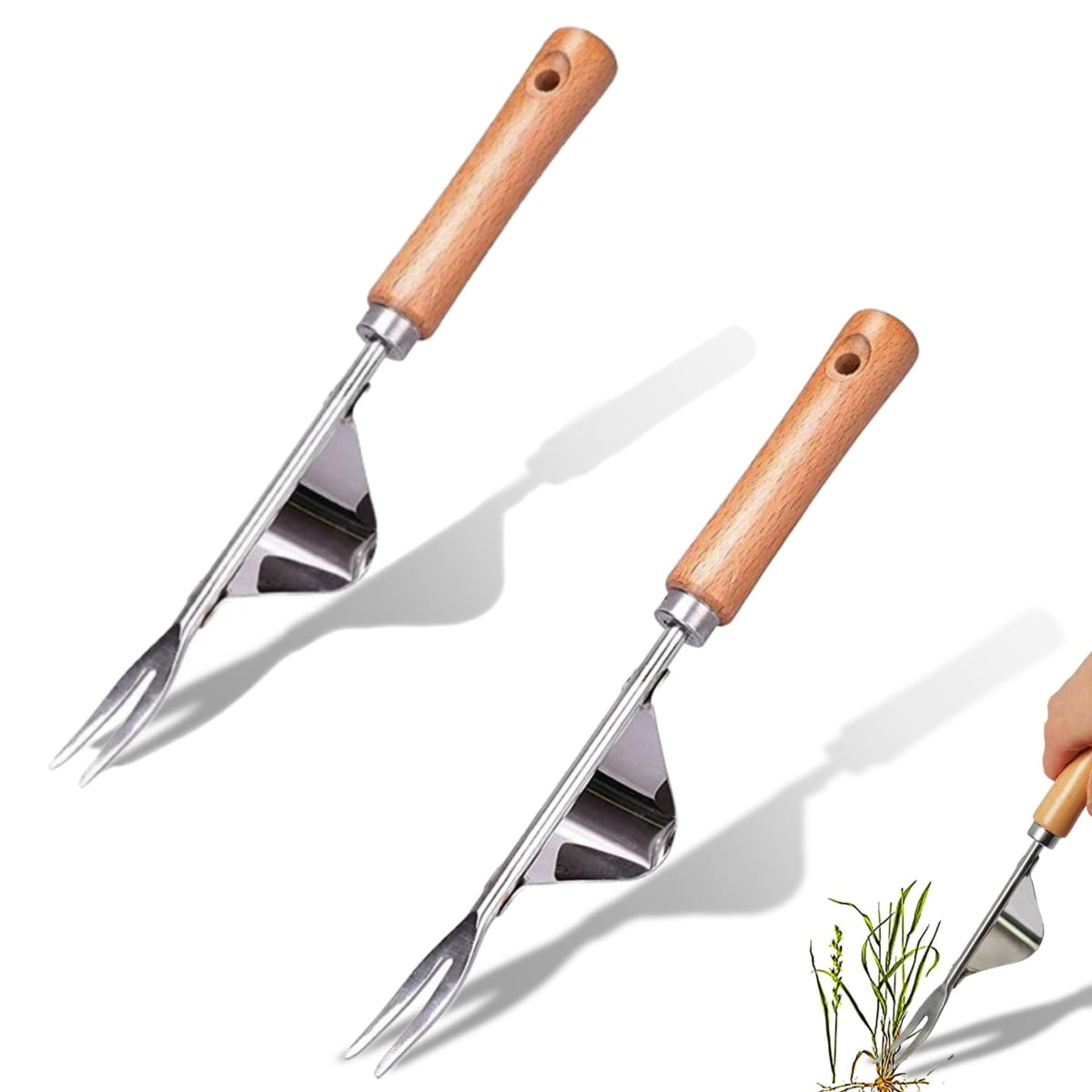 Trianu 2 Pcs Weeding Tool, Stainless Steel Weed Puller Tool with Metal ...