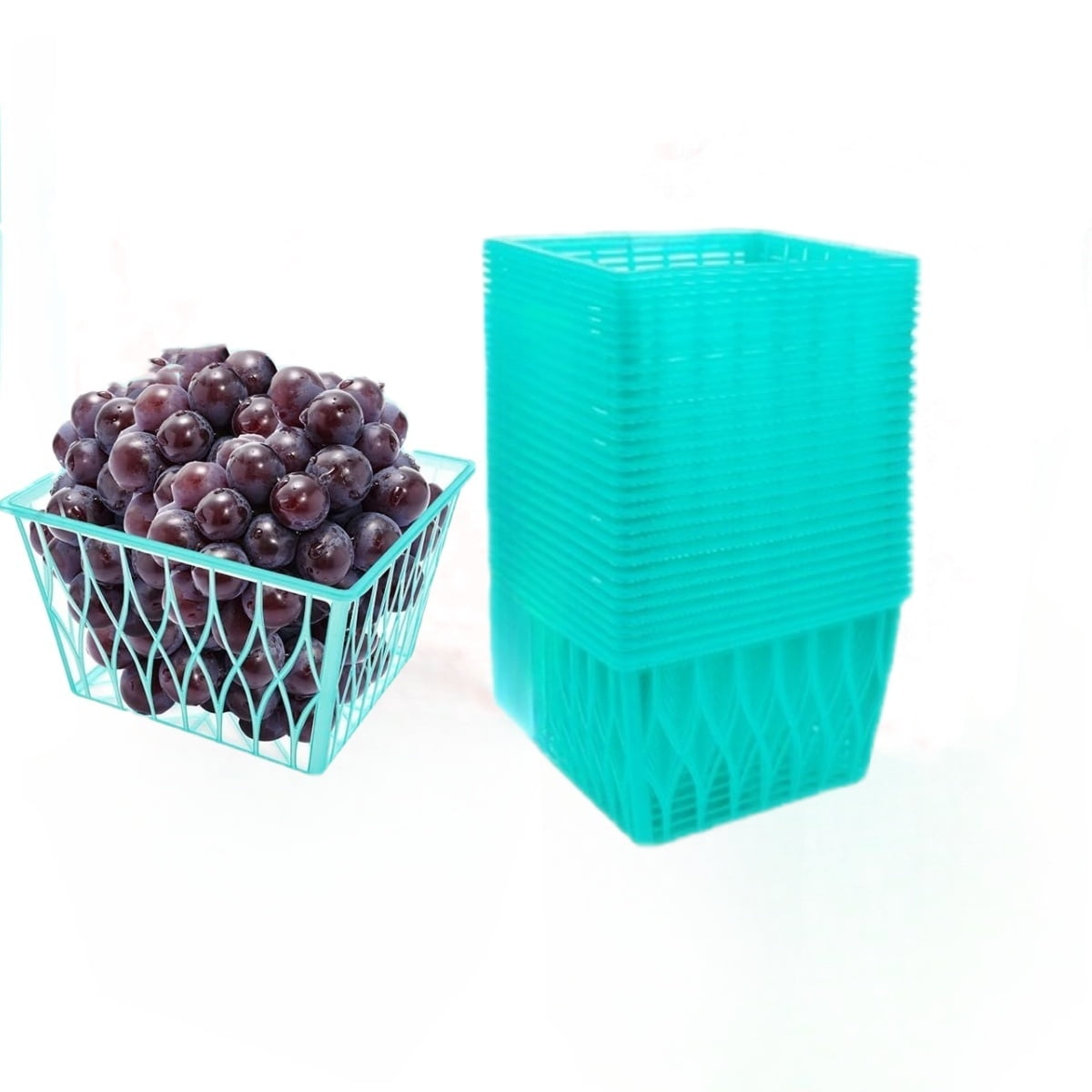 Trianu 20 Pcs Plastic Berry Baskets Boxes, 4.5"L x 4"W x 2.75"H Green ...