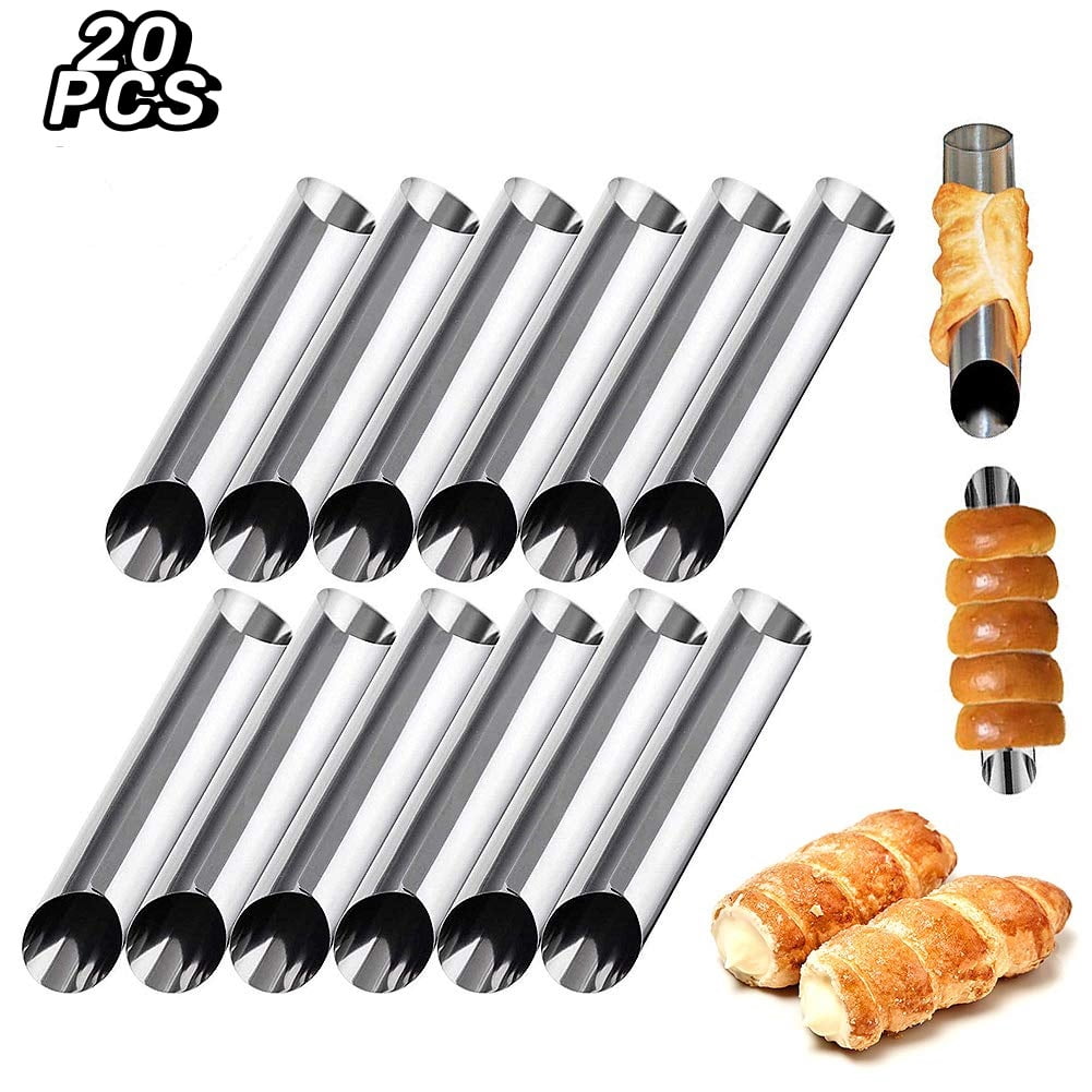 Trianu 20 Pcs Screw Croissant Mold, 5 inch Stainless Steel Pancake Tube ...