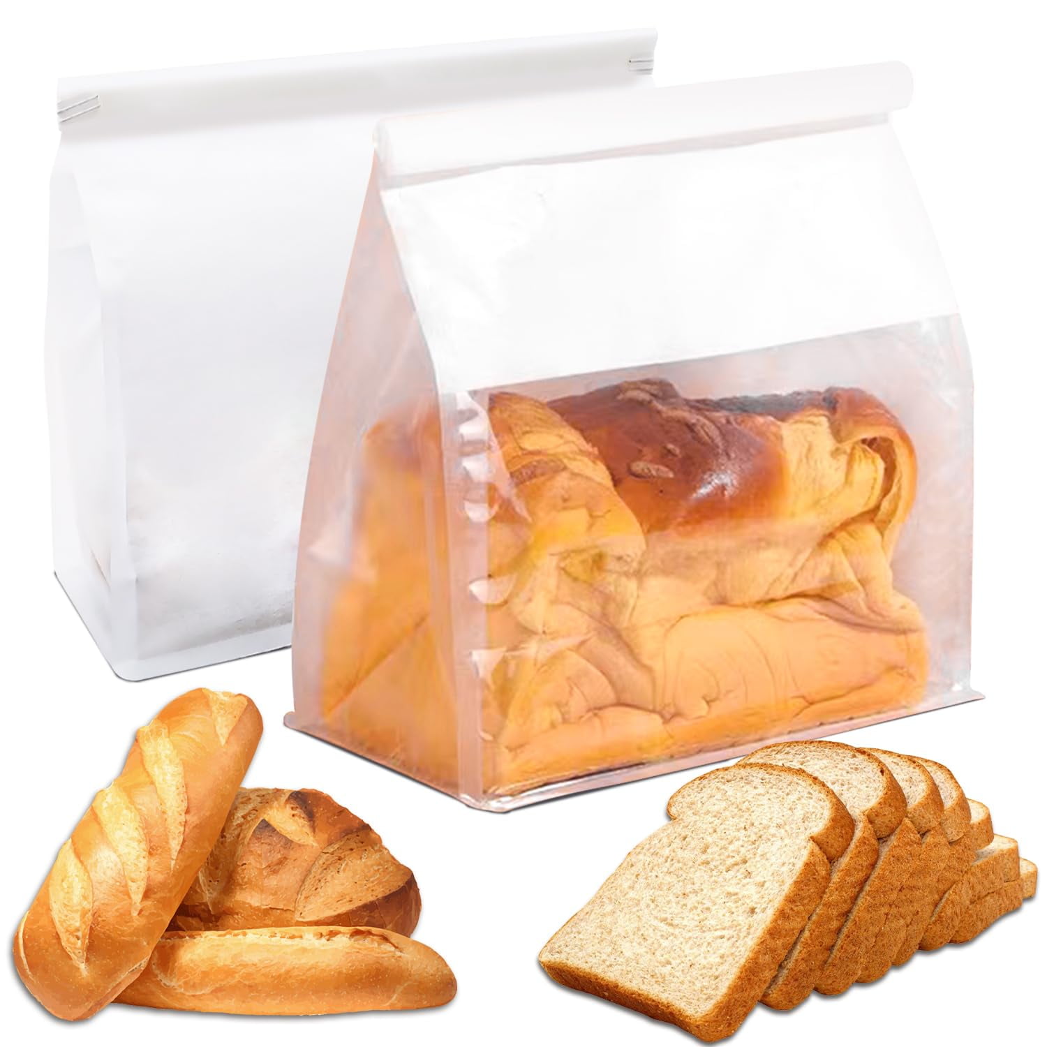 Trianu 20Pcs Kraft Paper Bread Bags with Tin Tie Tab Lock, Loaf Bag ...