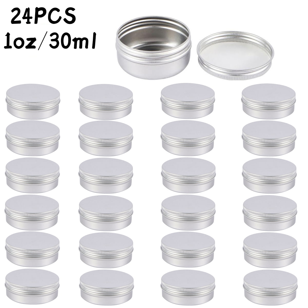 Trianu 24 Pack Metal Tins 1 oz Aluminum Containers Screw Top Silver ...
