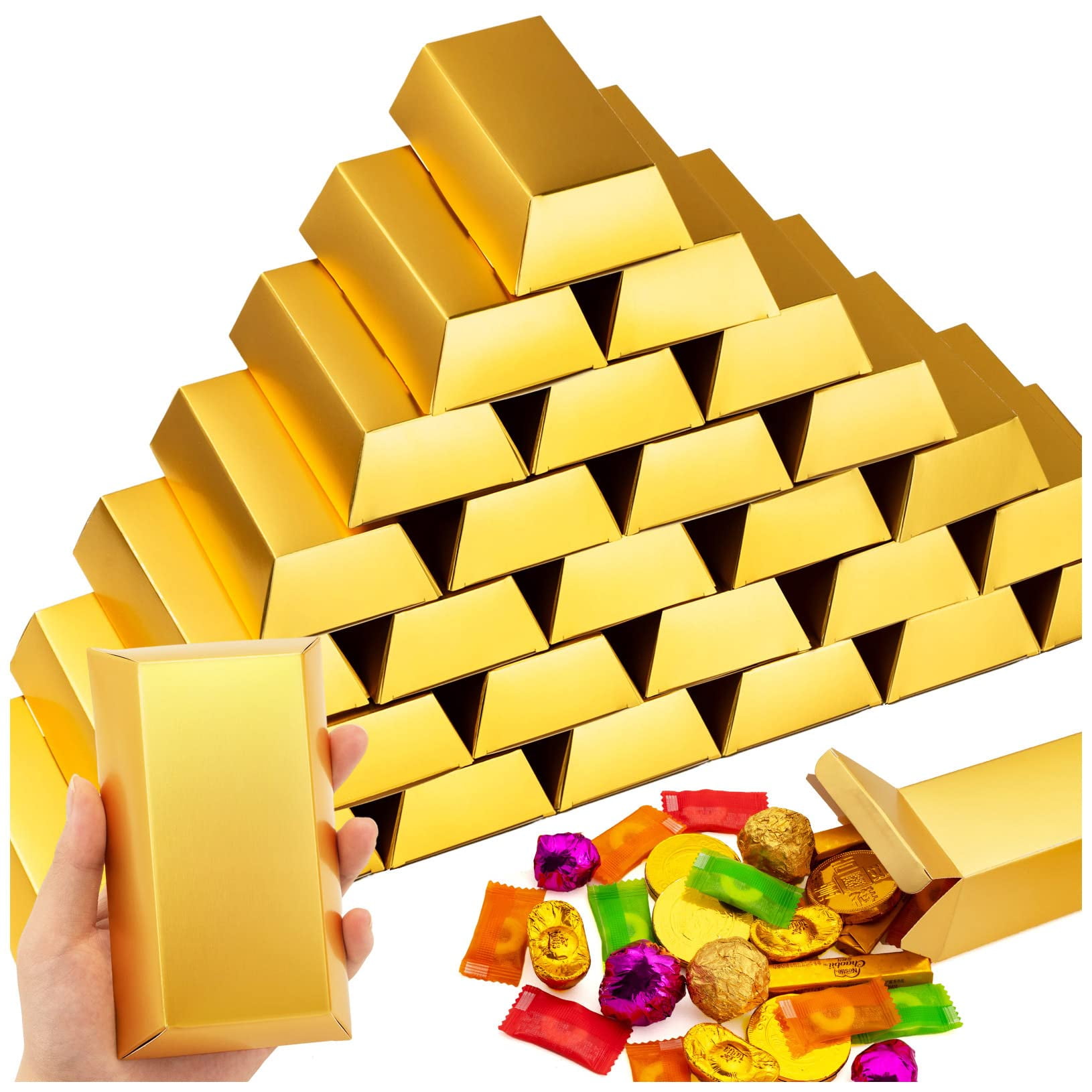 Trianu 24 Pcs Gold Bars Fake Bar Gift Box Golden Party Favor Chocolate ...