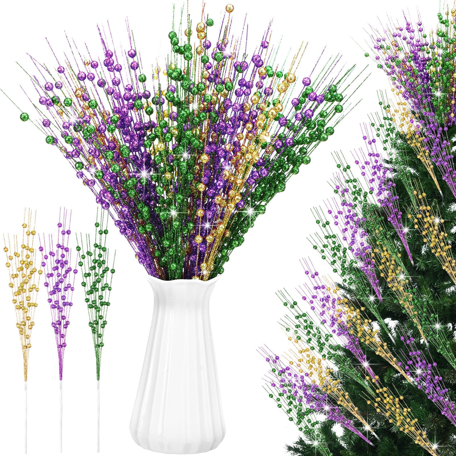 Trianu 24Pcs 17" Mardi Gras Table Centerpiece Decor Mardi Gras Tree ...