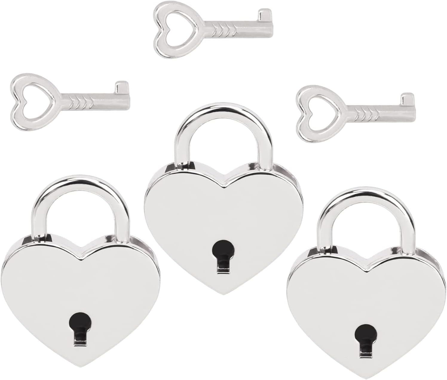 Trianu 3 Packs Heart Lock with Keys, Small Silver Heart Shaped Padlock ...