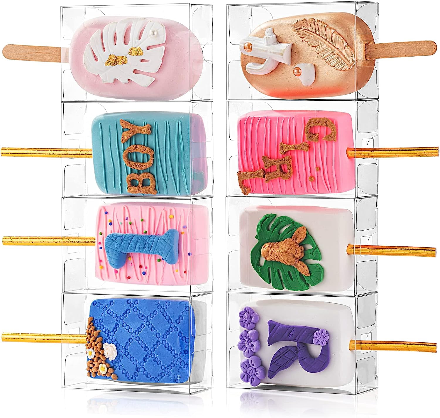 Trianu 30 Pcs Clear Rice Krispie Treat Boxes with Hole Cakesickle Boxes ...