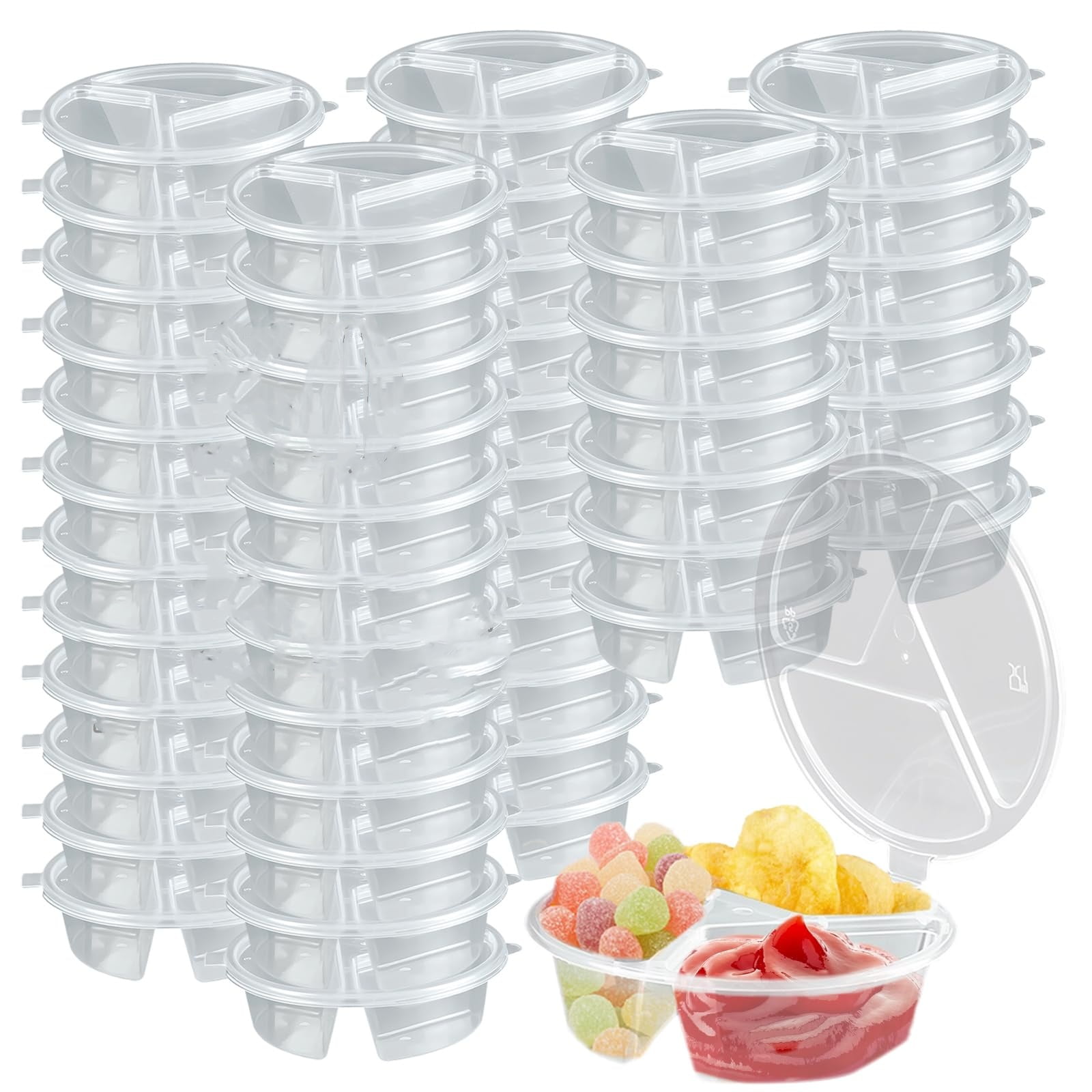 Trianu 30Pcs 3 Compartment Condiment Containers with Lids, 5oz ...