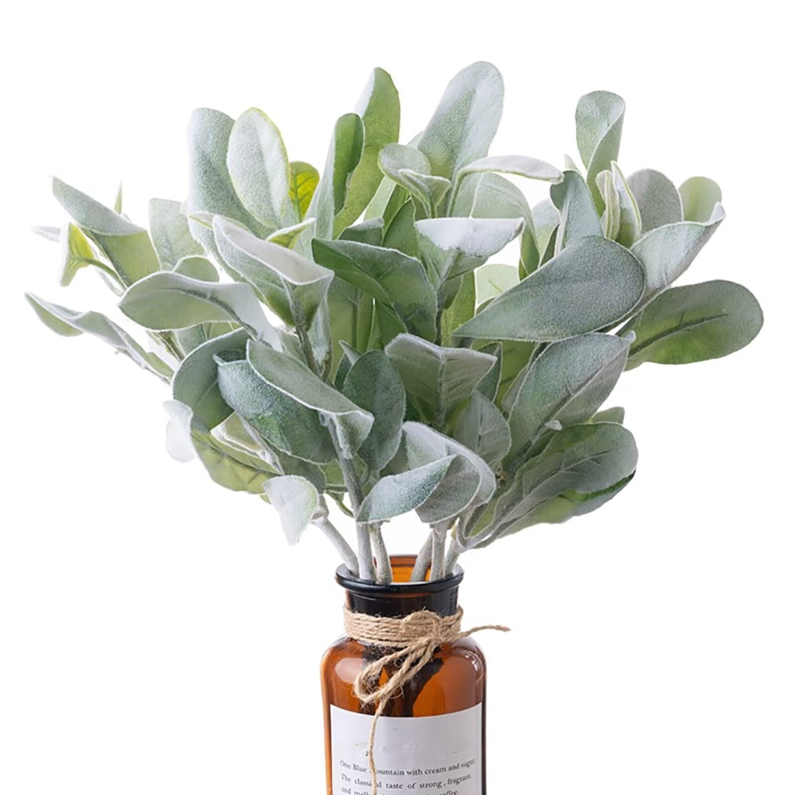 Trianu 30Pcs 7.87" Artificial Lambs Ear Stems, Flocked Green Sage ...