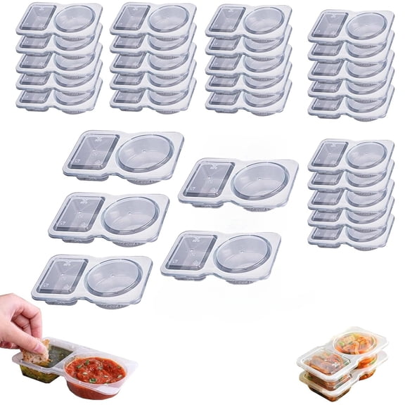50 Pcs 5 oz Double Compartment Snack Containers with Lids Clear 2 ...