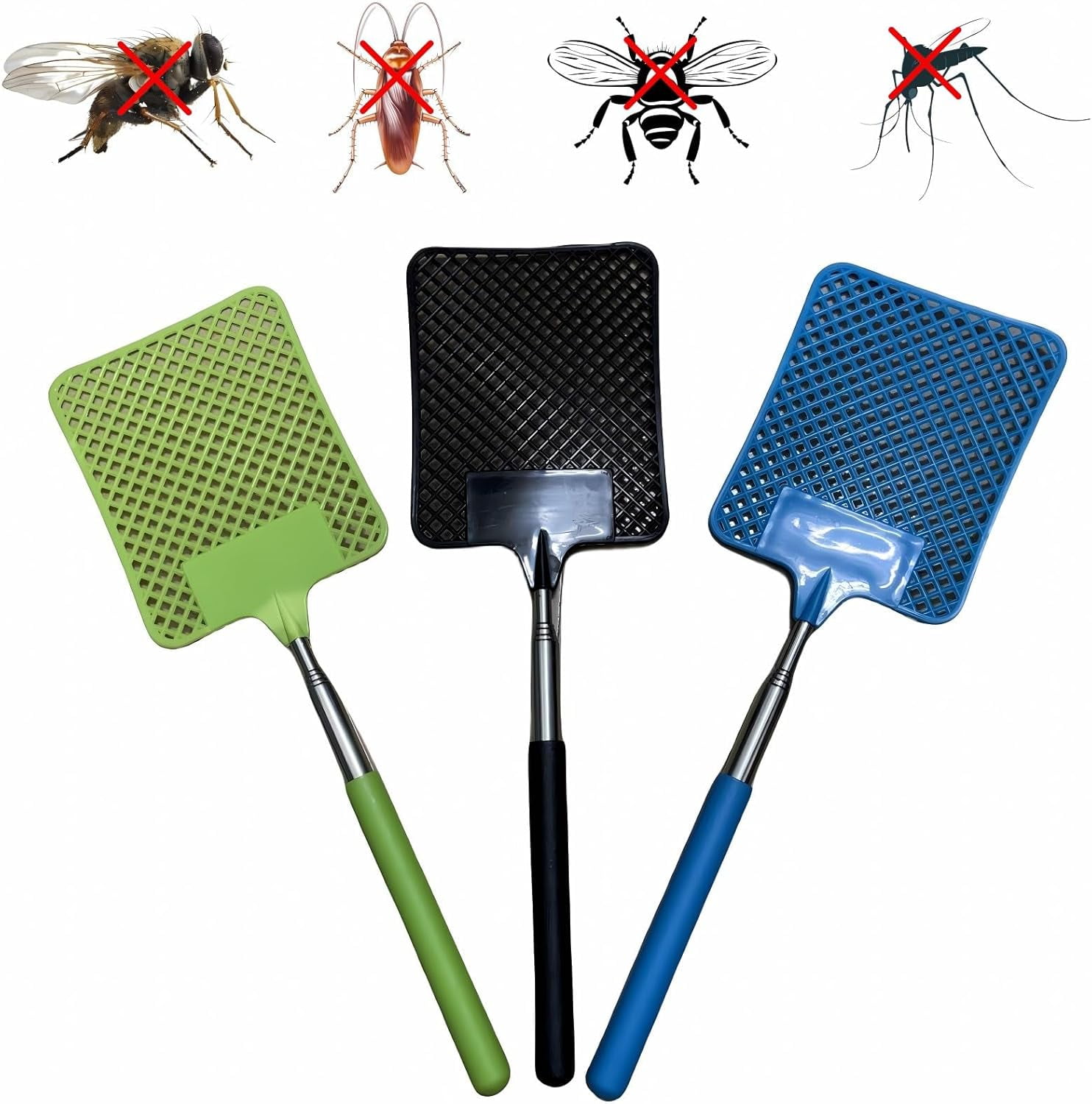 Trianu 3Pcs Telescopic Fly Swatters, Plastic Fly Swatter for Indoors ...