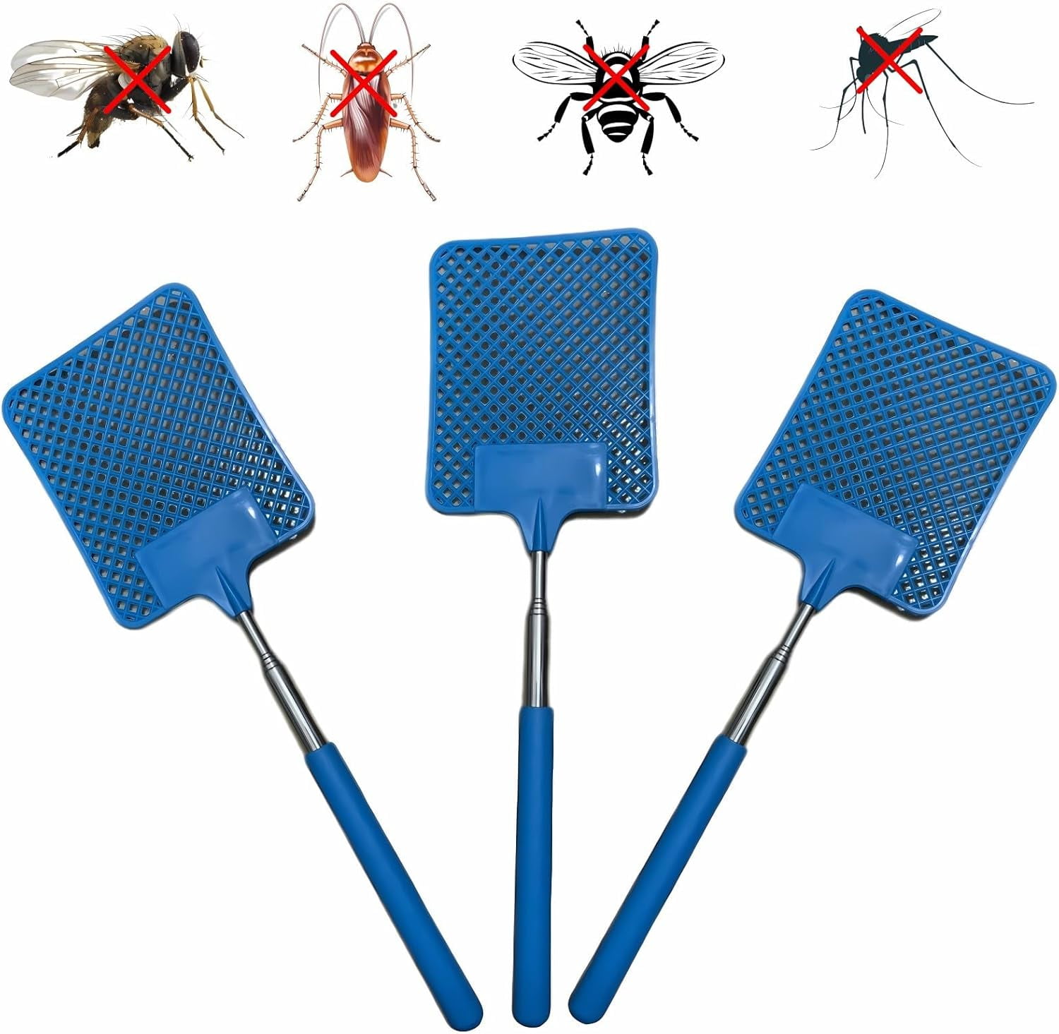 Trianu 3Pcs Telescopic Fly Swatters, Plastic Fly Swatter for Indoors ...