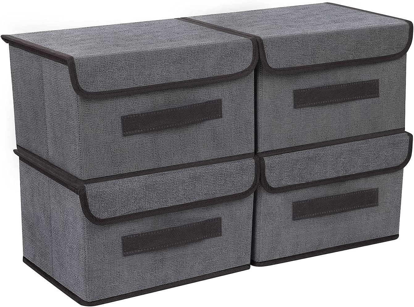 Trianu 4 Pack Collapsible Storage Boxes with Lids Fabric Foldable ...