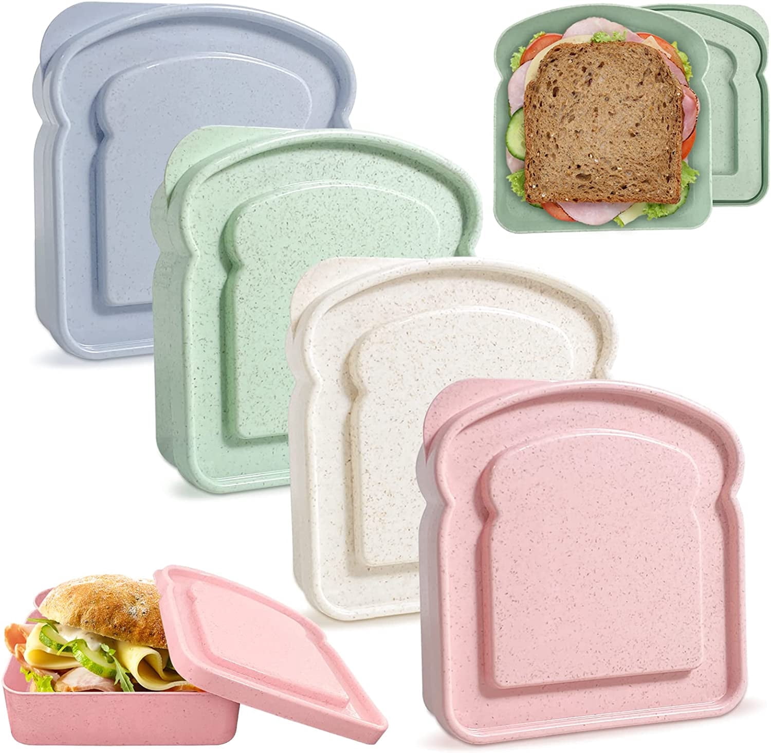 Trianu 4 Pack Food Storage Sandwich Containers, 14 oz Lunch Box BPA ...