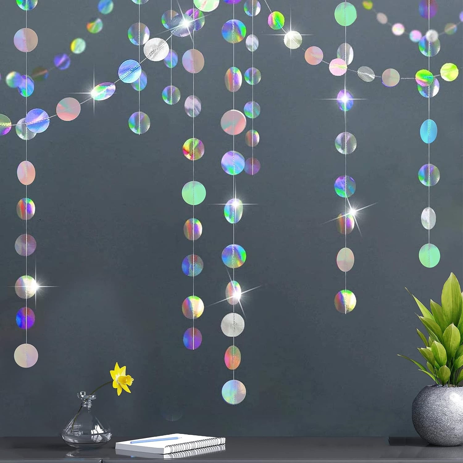 Trianu 4 Pack Shiny Holographic Circle Hanging Decorations 13 Feet ...