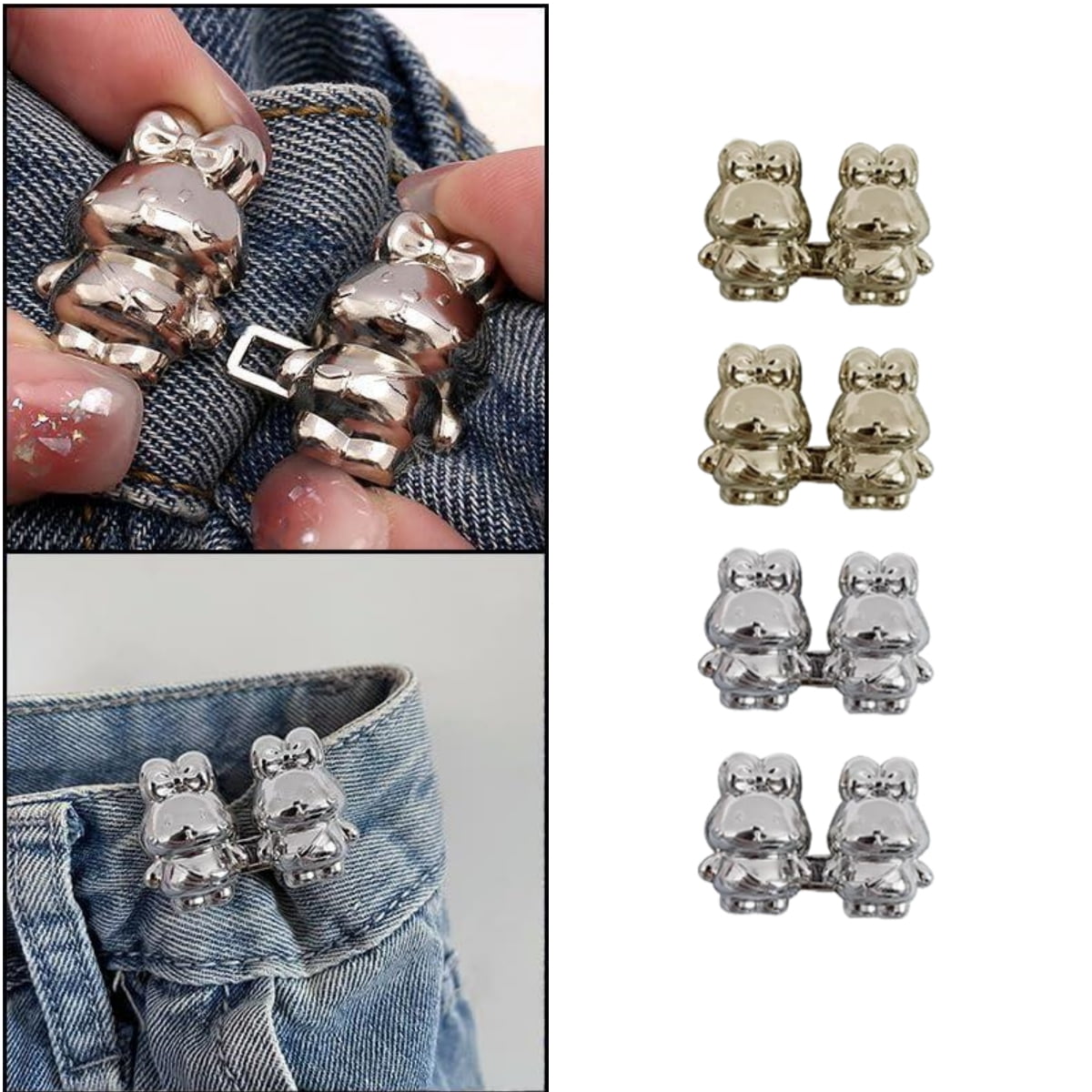 Trianu 4 Set Cute Rabbit Jean Buttons Pins, No Sew Adjustable Button ...