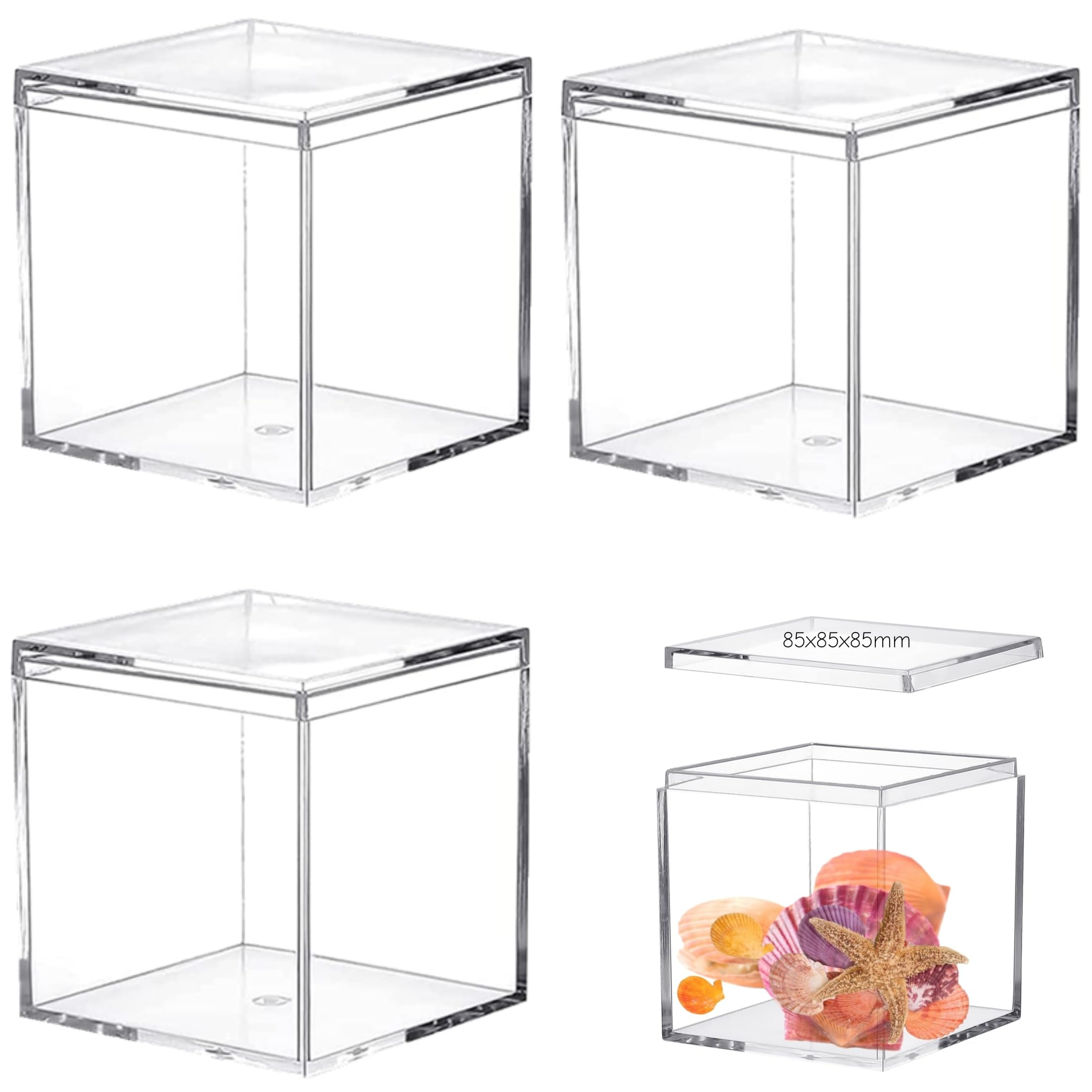 Trianu 4Pcs Acrylic Box with Lid, 85x85x85mm Clear Acrylic Display ...