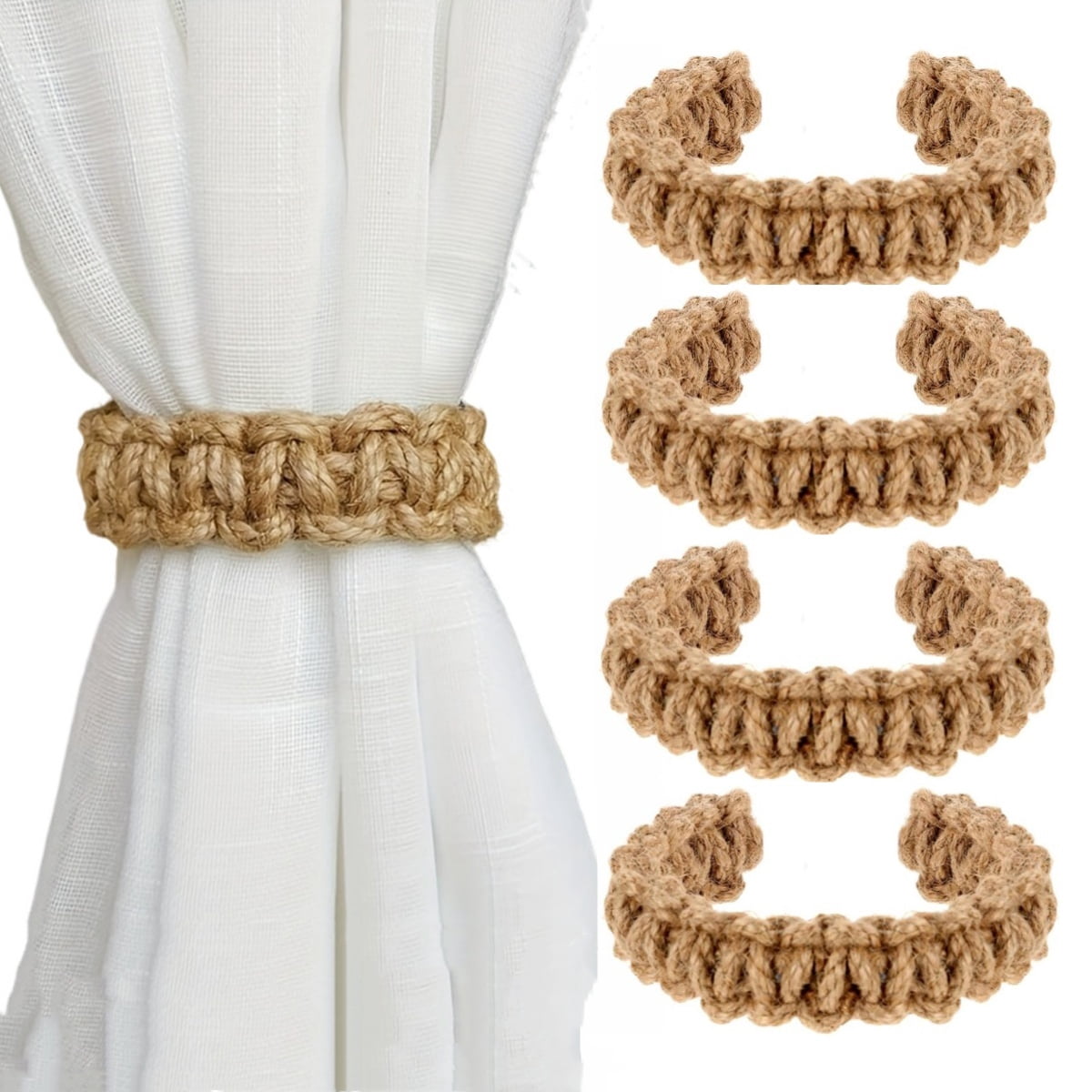 Trianu 4Pcs Braided Curtain Tiebacks for Drapes, Rustic Curtain ...