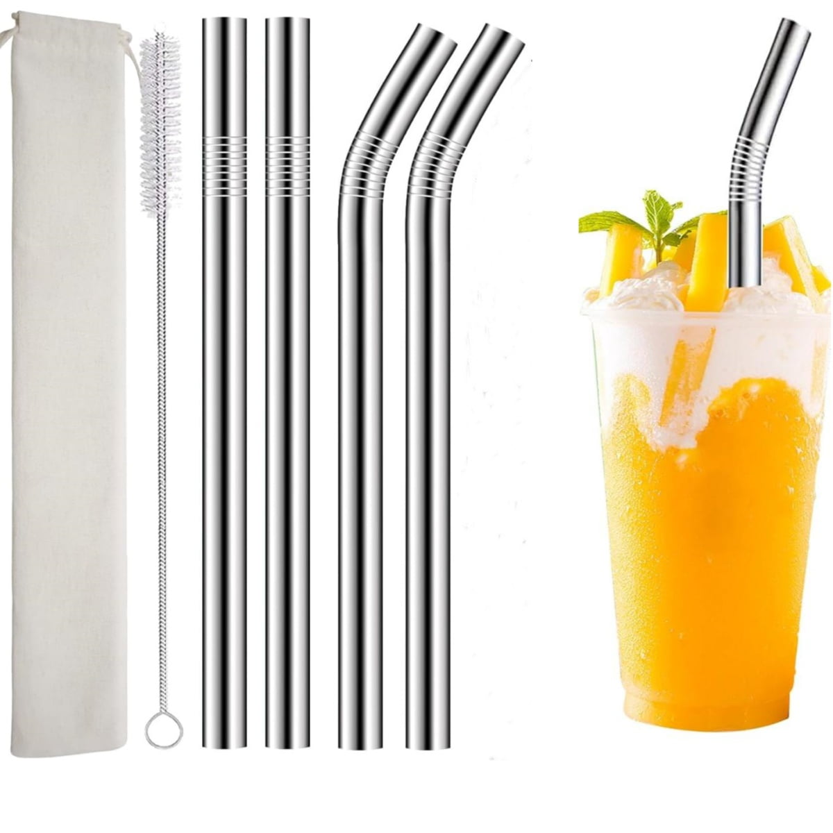 Trianu 4Pcs Jumbo Reusable Boba Straws, 0.5" Wide x 10" Stainless Steel ...