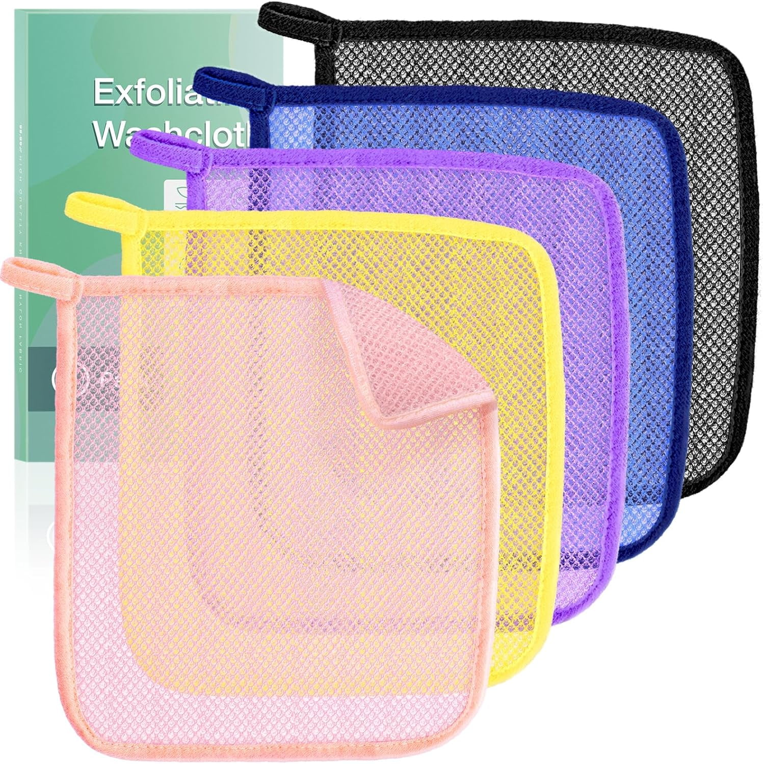 Trianu 5 Pack Exfoliating Face and Body Wash Cloth Towel Soft Weave ...