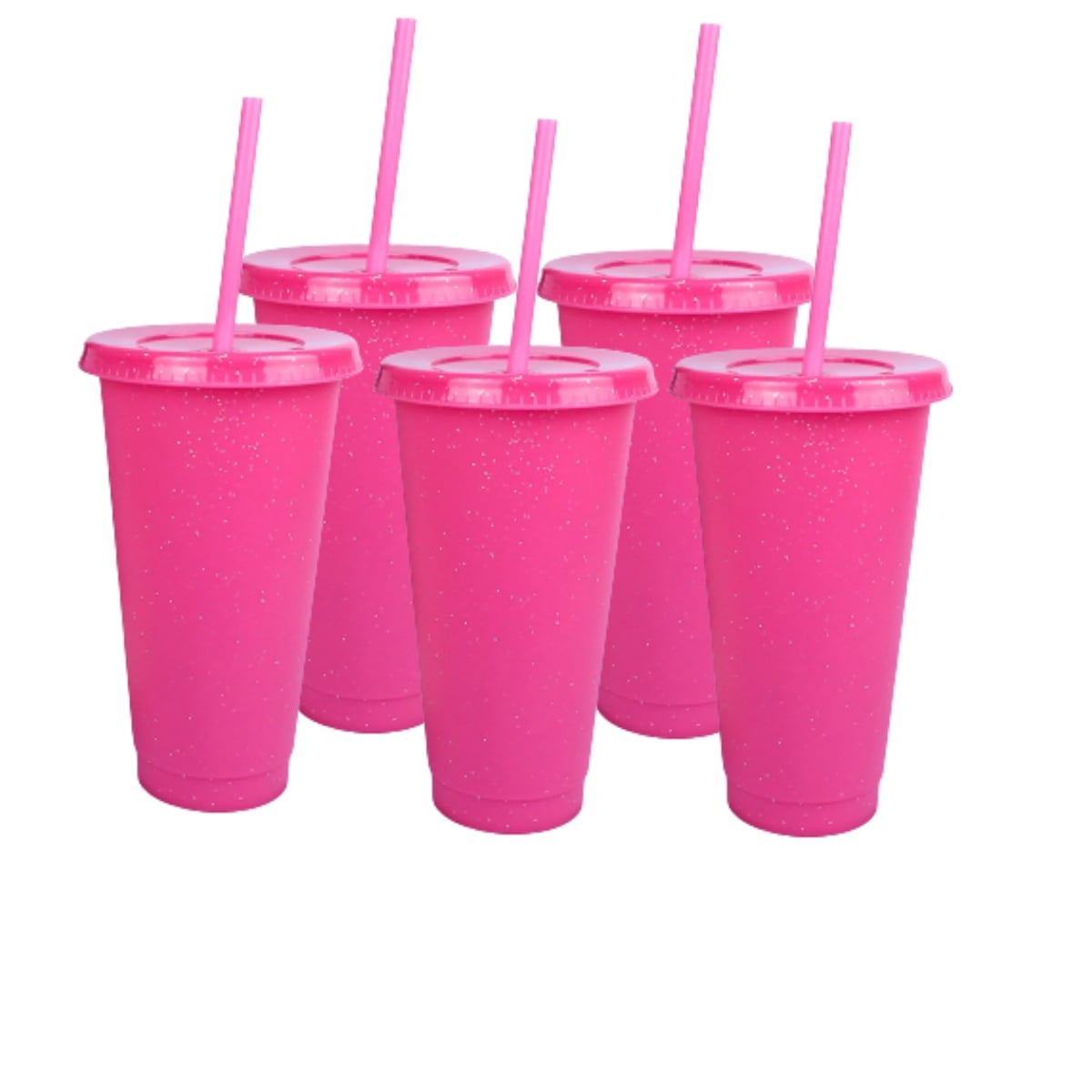 Trianu 5 Pack Reusable Cups with Lids and Straws 24 oz Glitter Iced ...