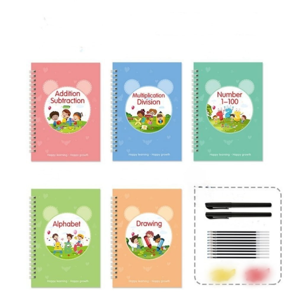 Trianu 5 Pack Reusable Grooved Handwriting Workbooks, Magic Copybook ...