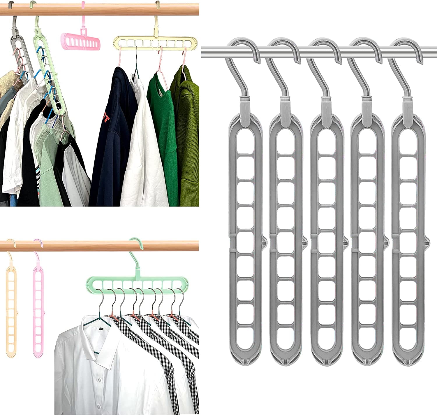 Trianu 5 Pack Space Saving Hangers Wardrobe Closet Organizers Storage ...