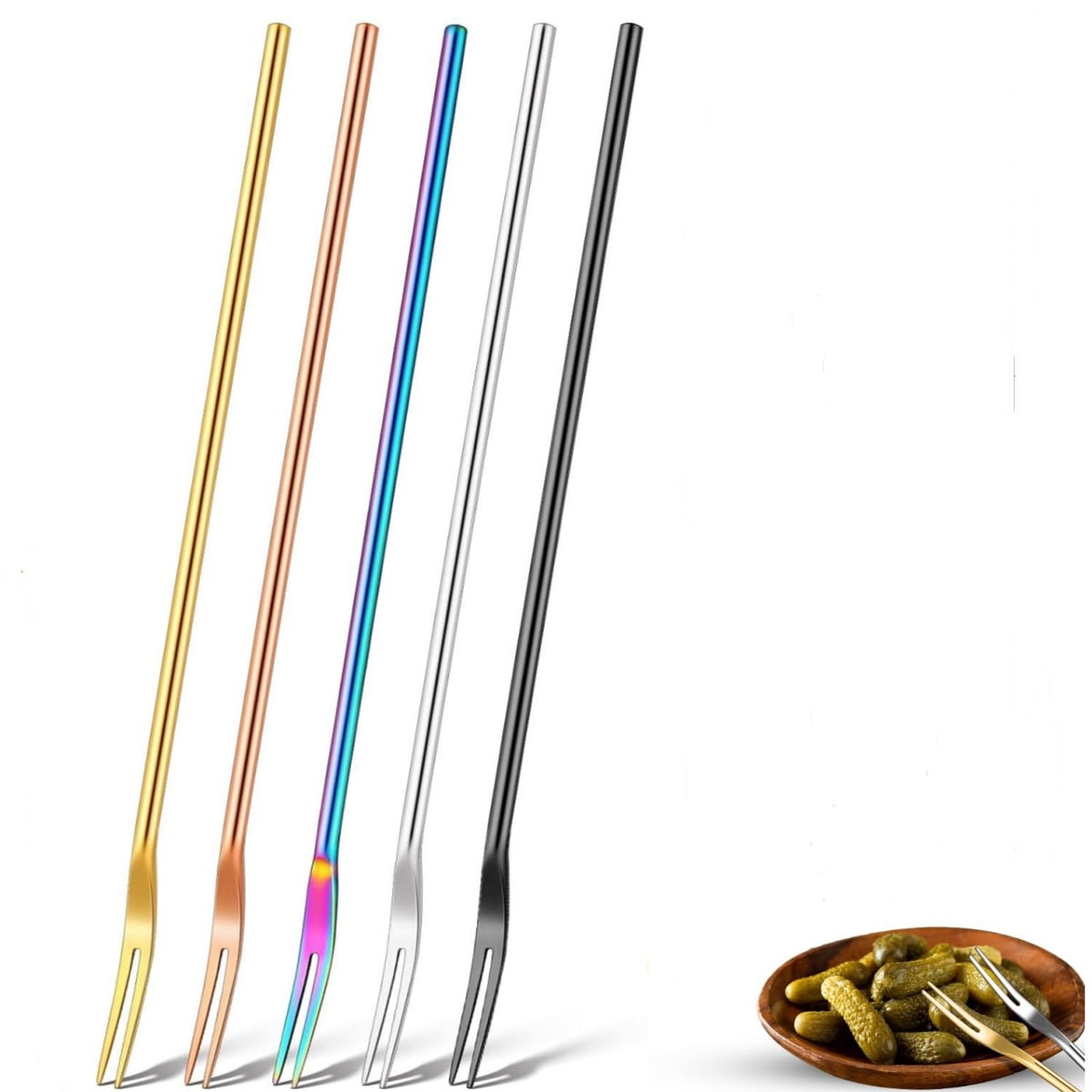 Trianu 5 Pcs Pickle Fork, 8.66" Olive Fork with Long Handle, 304 Stainless Steel Cocktail Forks ...