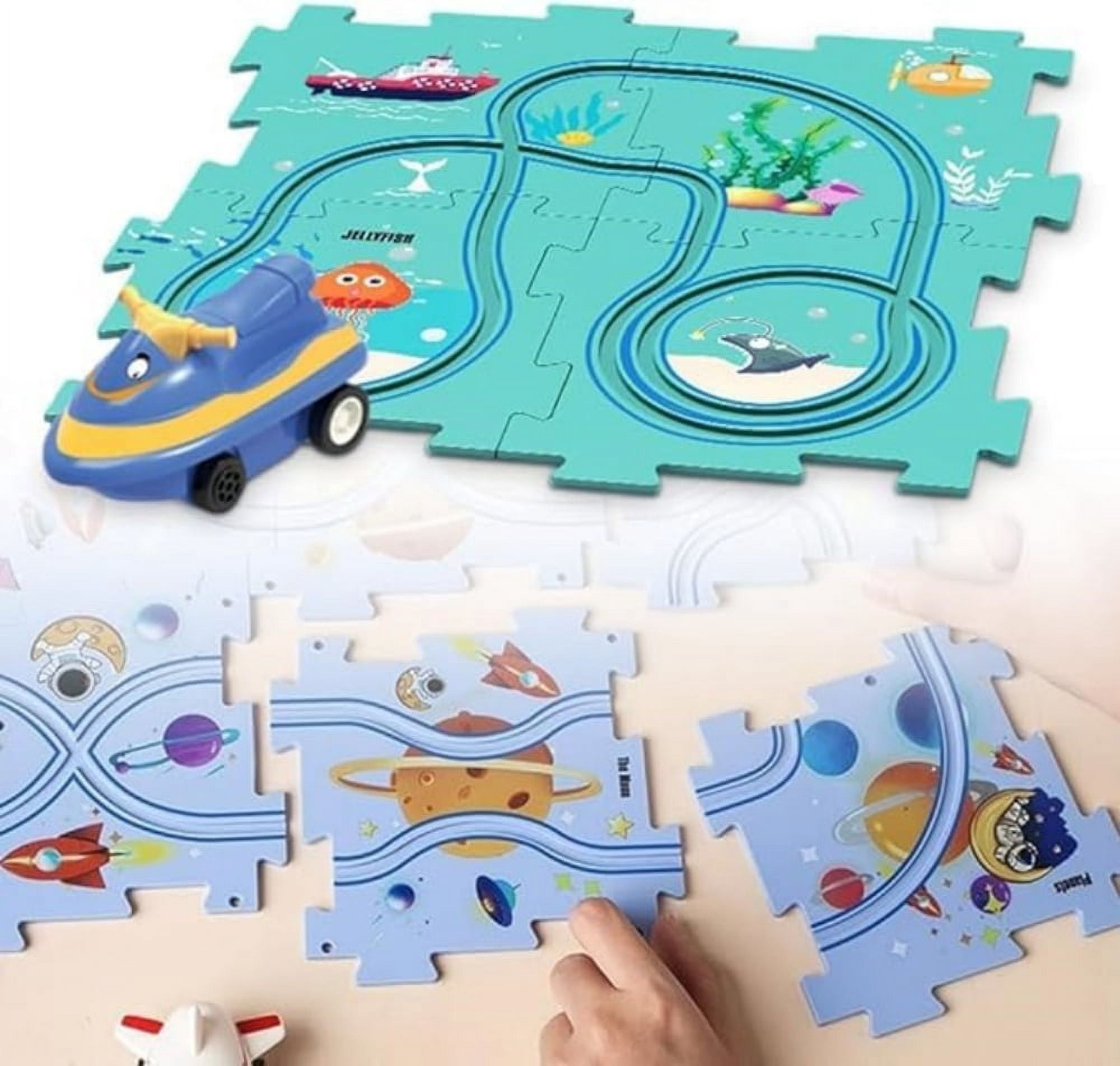Trianu 5 Pcs Puzzle Car Tracks with Vehicles, Puzzle Track Play Set for ...