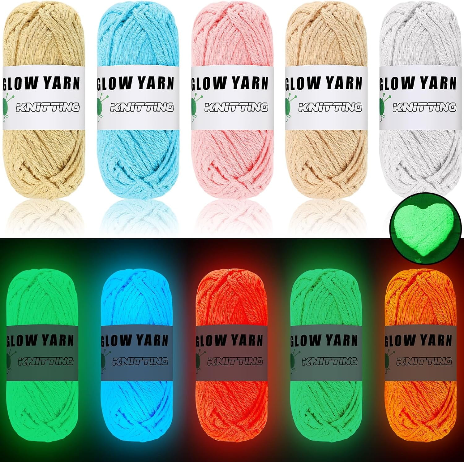 Trianu 5 Rolls Glow in the Dark Yarn Luminous Crochet Yarn for ...