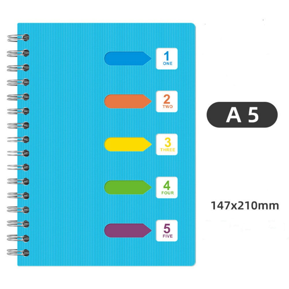Trianu 5 Subject Spiral Notebook with Divider Tabs, 120 Pages A5 Wide ...