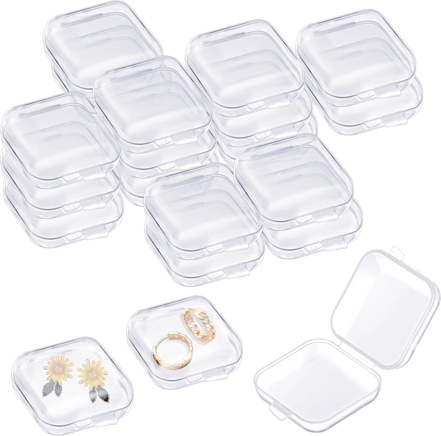 Trianu 50Pcs Mini Clear Jewelry Box, 1.37 x 1.37inch Earring Organizers ...