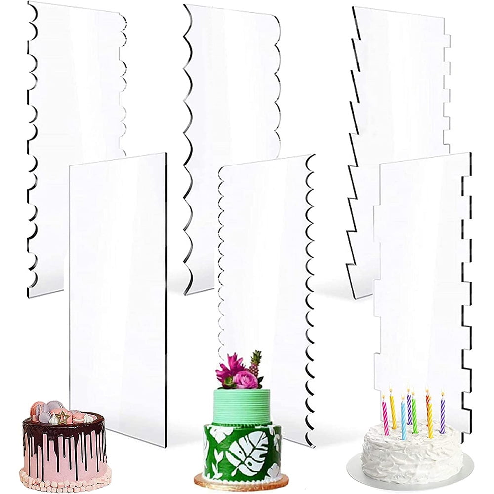 Trianu 6 Pcs Large Clear Acrylic Cake Scraper Set Cakes Smoother ...