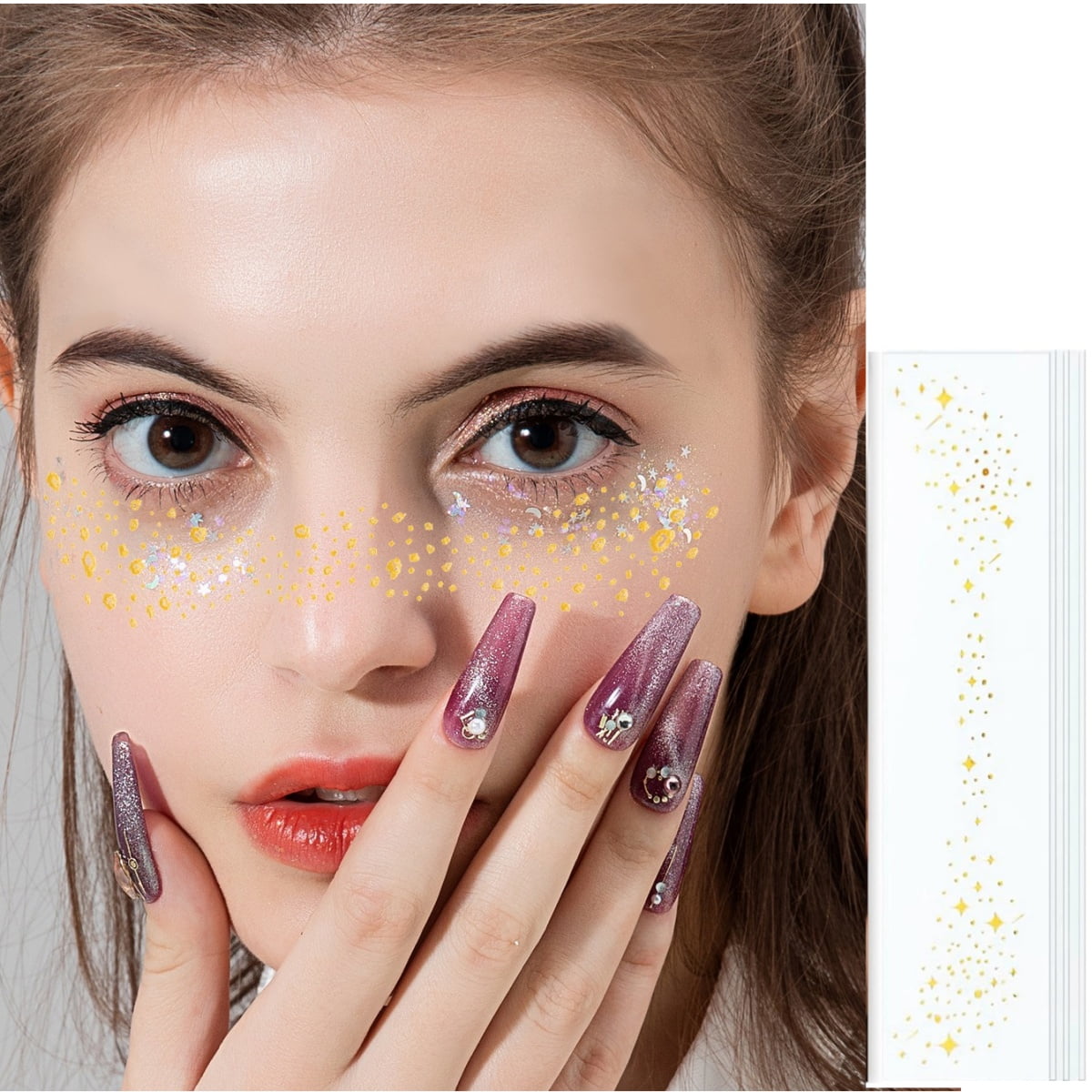 Trianu 6 Pcs Makeup Patches, Freckles Temporary Face Tattoos, Gold Face ...