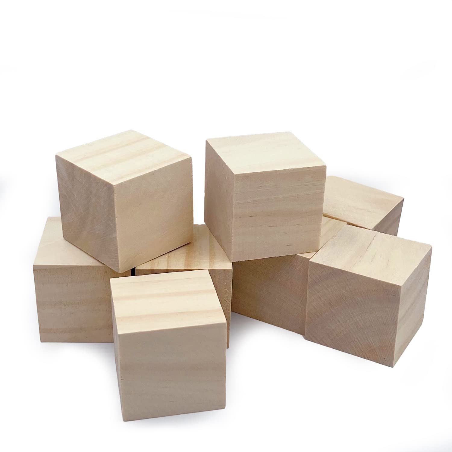 Trianu 8 Pcs Wood Blocks for Crafts, 2" Unfinished Wood Cubes, Natural ...