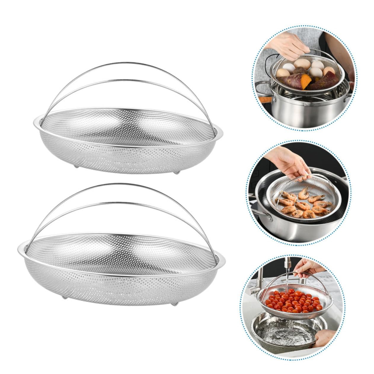 Trianu All-In-One Pan Steamer Basket Set of 2, Stainless Steel ...
