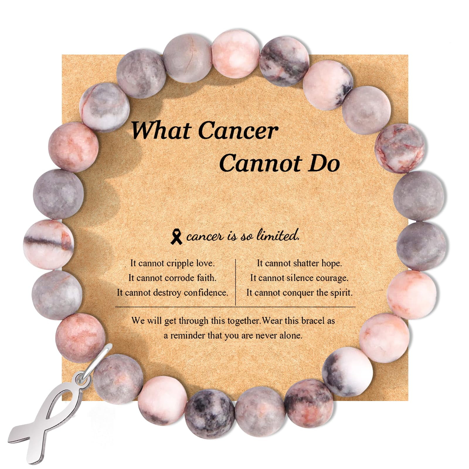 Trianu Breast Cancer Bracelets Natural Stone Bead Ribbon Inspirational ...