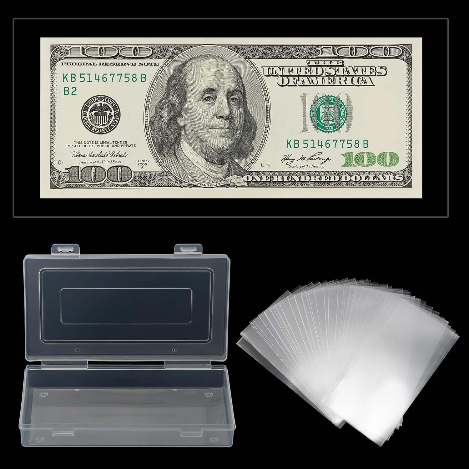 100 Pcs Dollar Bill Holder with Storage Case Bomutovy Plastic Paper ...